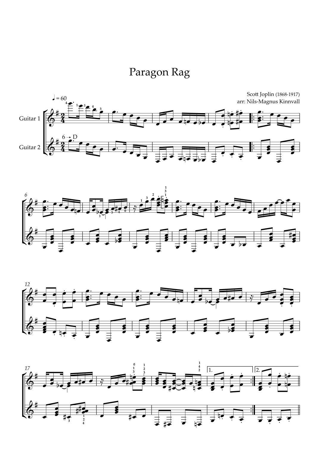 Paragon rag (arr. Nils-Magnus Kinnvall) by Scott Joplin Sheet Music for ...