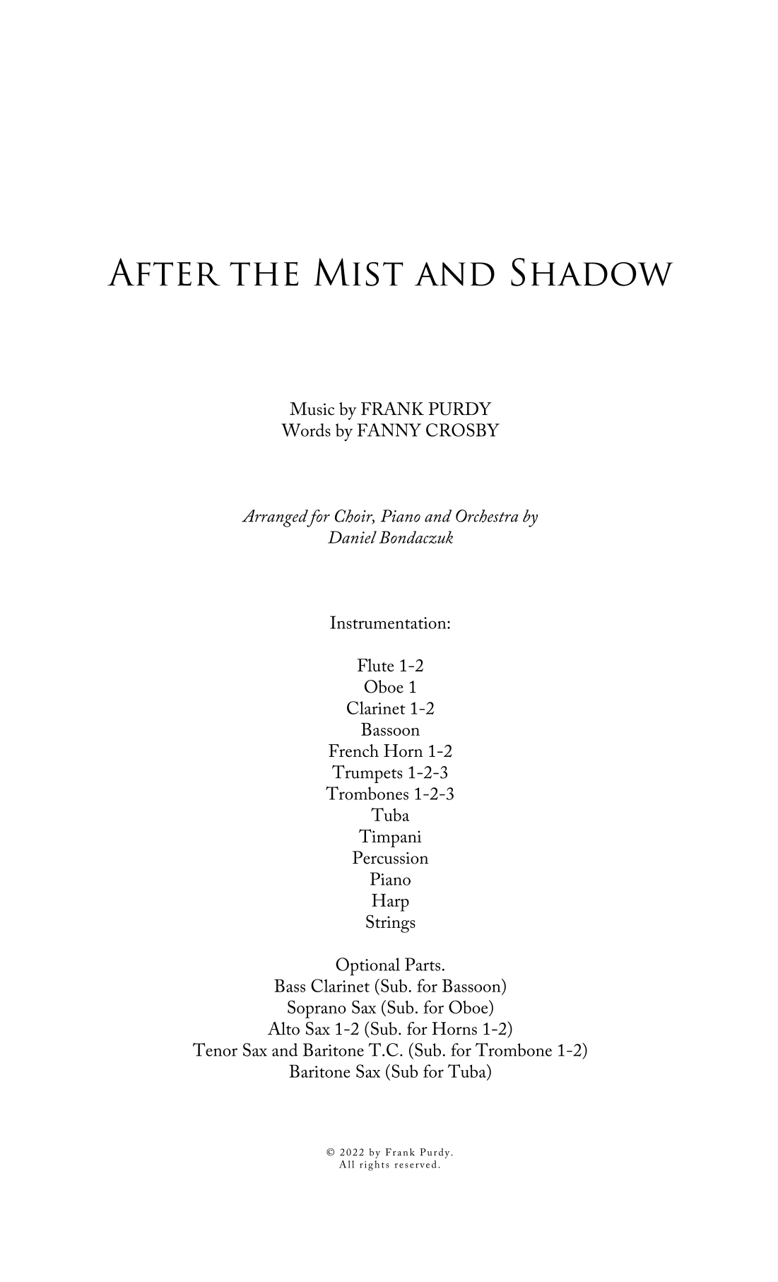 After the Mist and Shadow - Orchestral Score and Parts by Frank Purdy ...