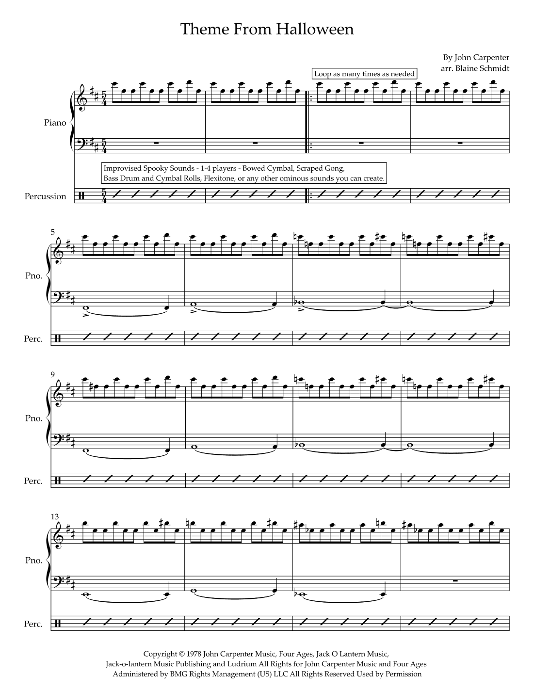 Halloween Theme (arr. Blaine Schmidt by John Carpenter Sheet Music for ...