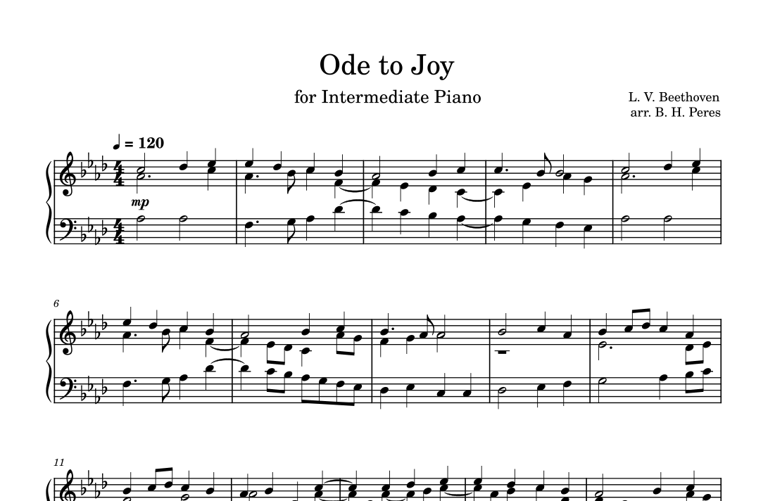 Ode to Joy - Intermediate Piano - A? major (arr. B. H. Peres) by Ludwig ...