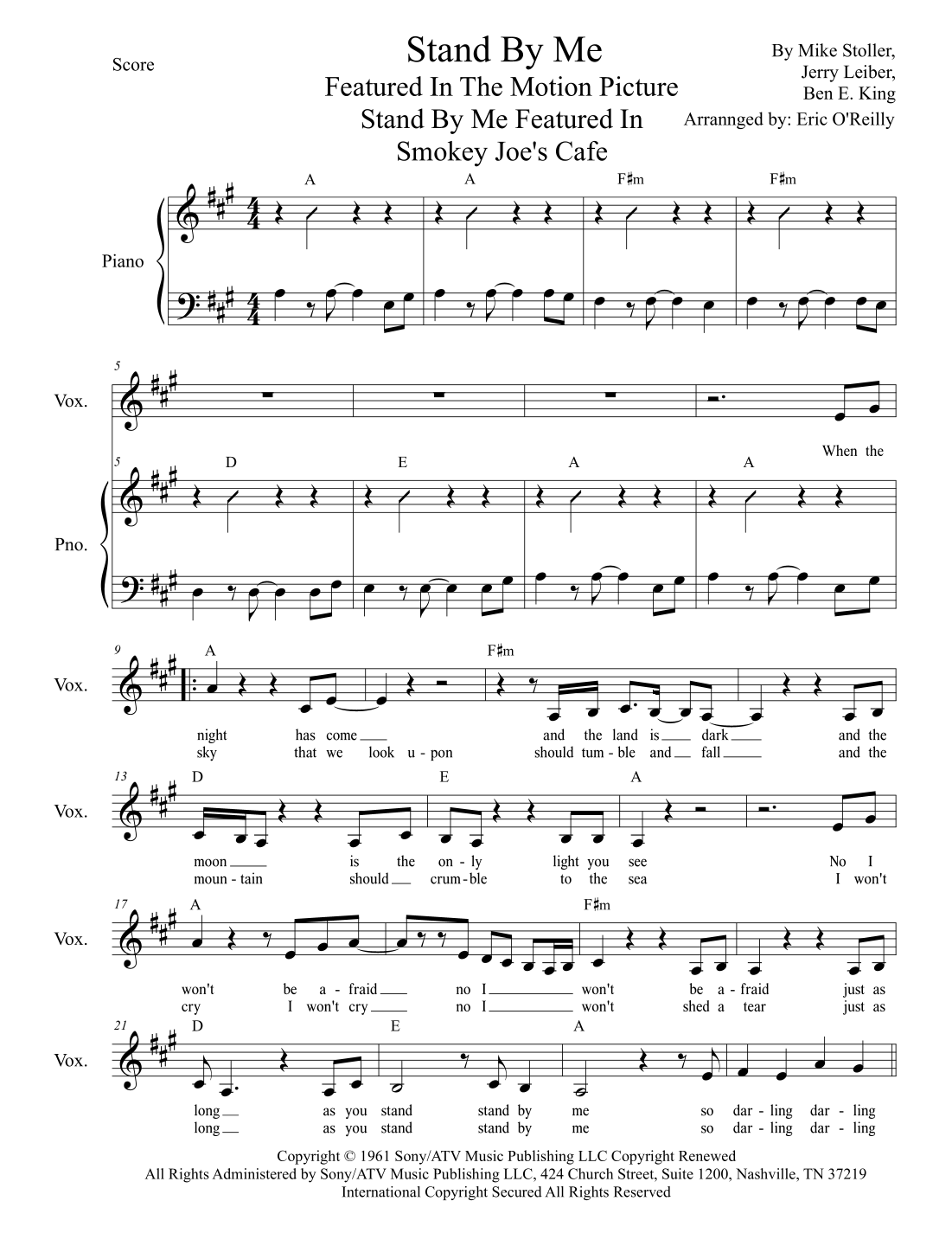 Stand By Me (arr. Eric O'Reilly) by Ben E. King Sheet Music for Piano ...