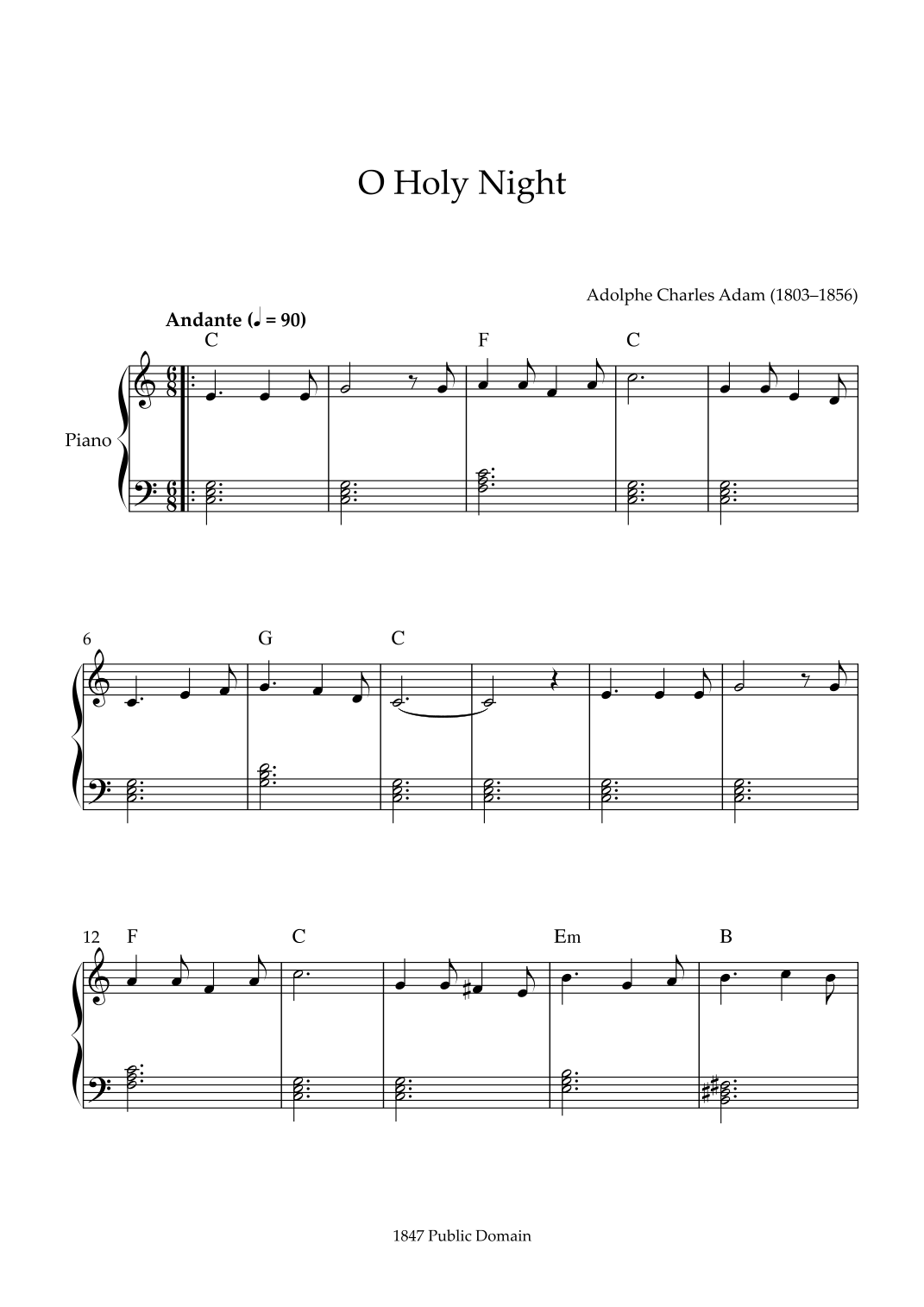 O Holy Night – Early Intermediate Piano (C major, with Chord Symbols) (arr. D. M. Scores) by ...