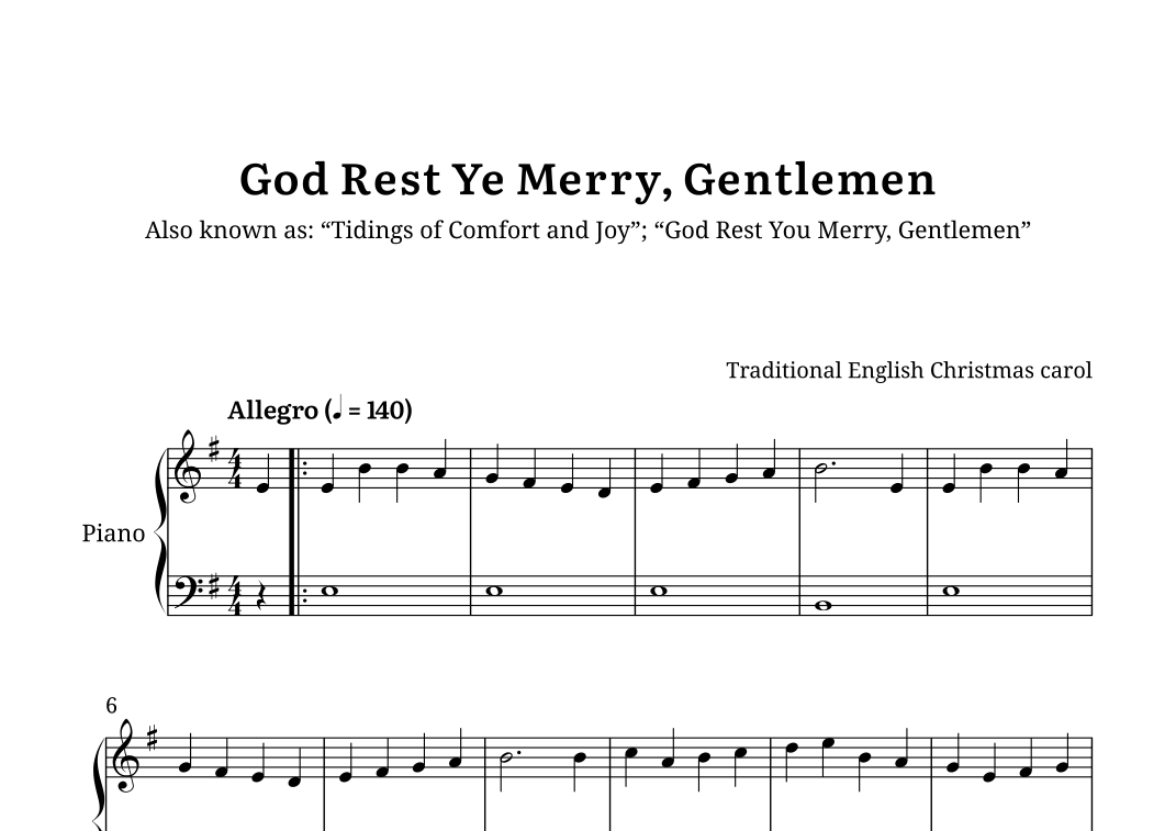 God Rest Ye Merry, Gentlemen – Easy Piano (E minor) (arr. D. M. Scores ...