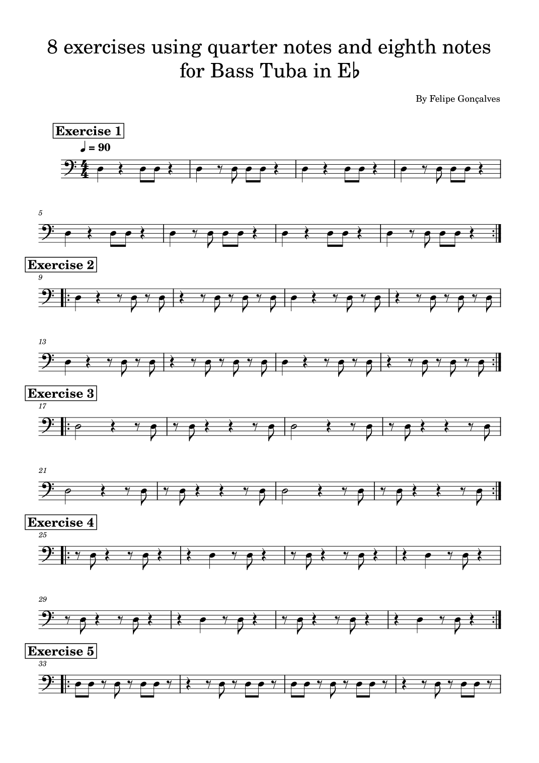 8 exercises using quarter notes and eighth notes for Bass Tuba in E? by ...