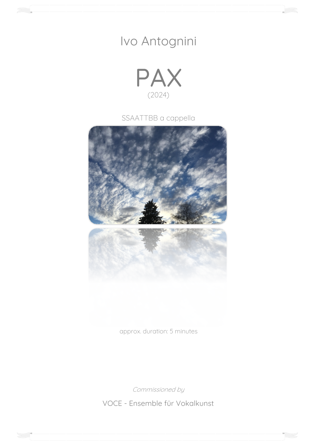 PAX by Ivo Antognini Sheet Music for SATB divisi Choir at Sheet Music ...