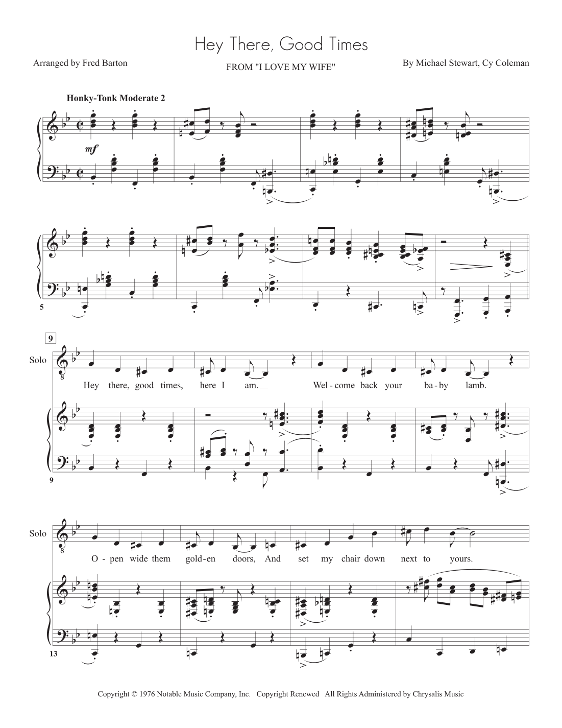 Hey There, Good Times (arr. Fred Barton by Kate Rockwell Sheet Music ...