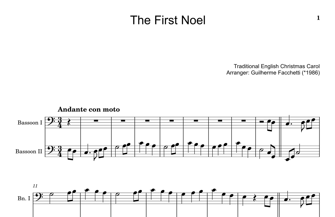 The First Noel - Arranged for Bassoon Duet. (arr. Guilherme Facchetti ...