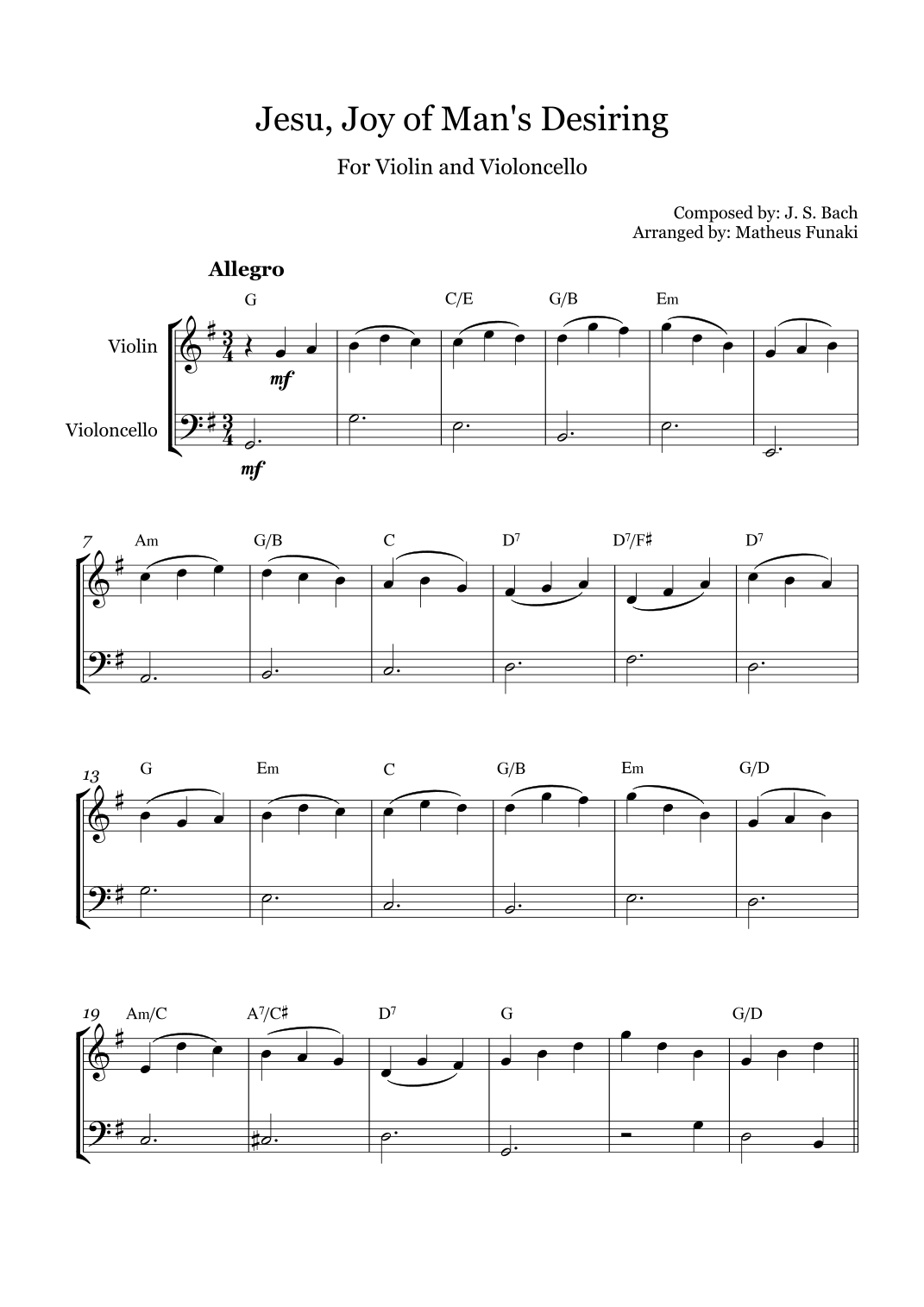 Jesu, Joy of Man's Desiring (arr. Matheus Funaki) by Johann Sebastian ...