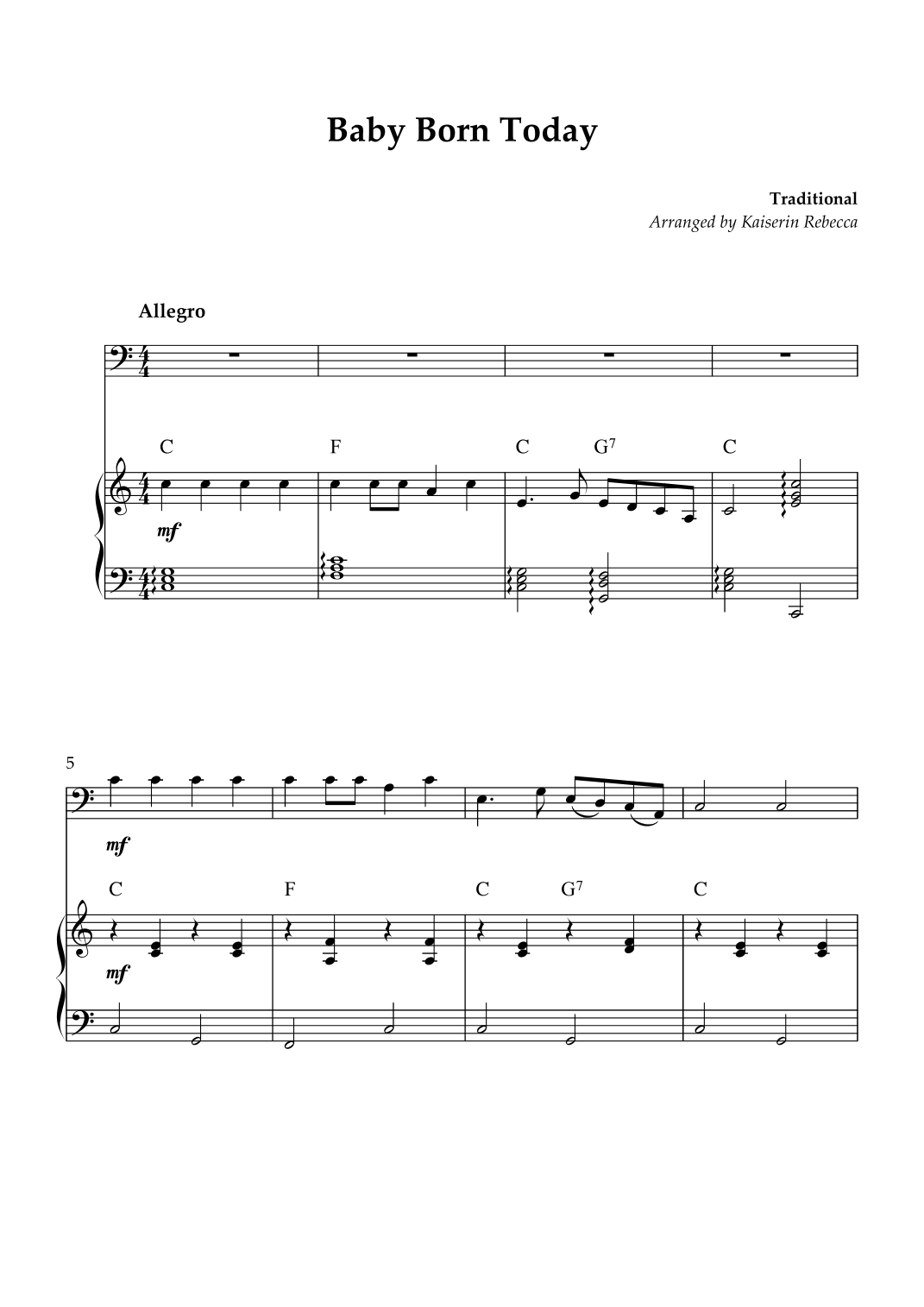 Baby Born Today (arr. Kaiserin Rebecca) by Traditional Sheet Music for ...