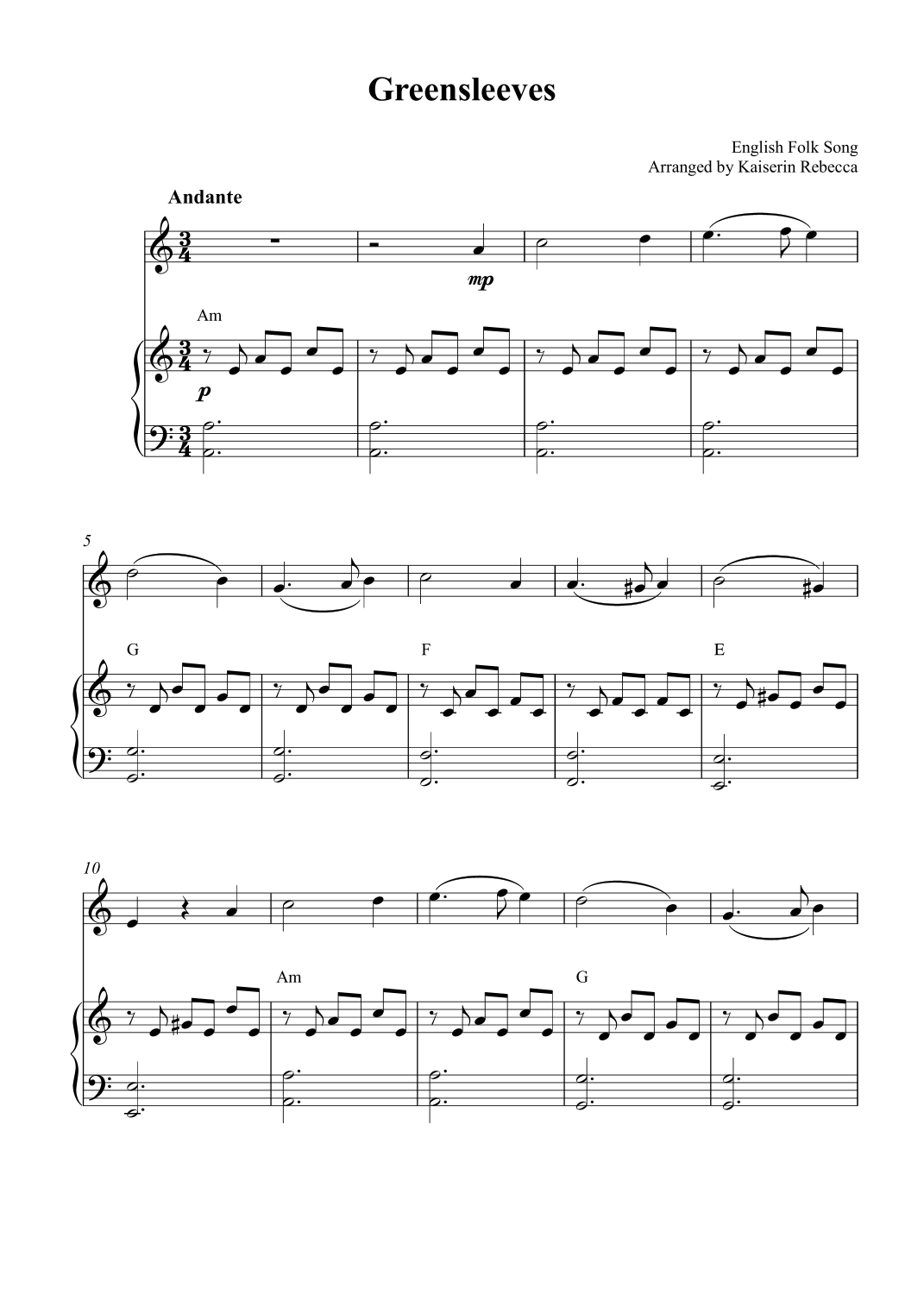 Greensleeves (What Child is This?) (arr. Kaiserin Rebecca) by English ...