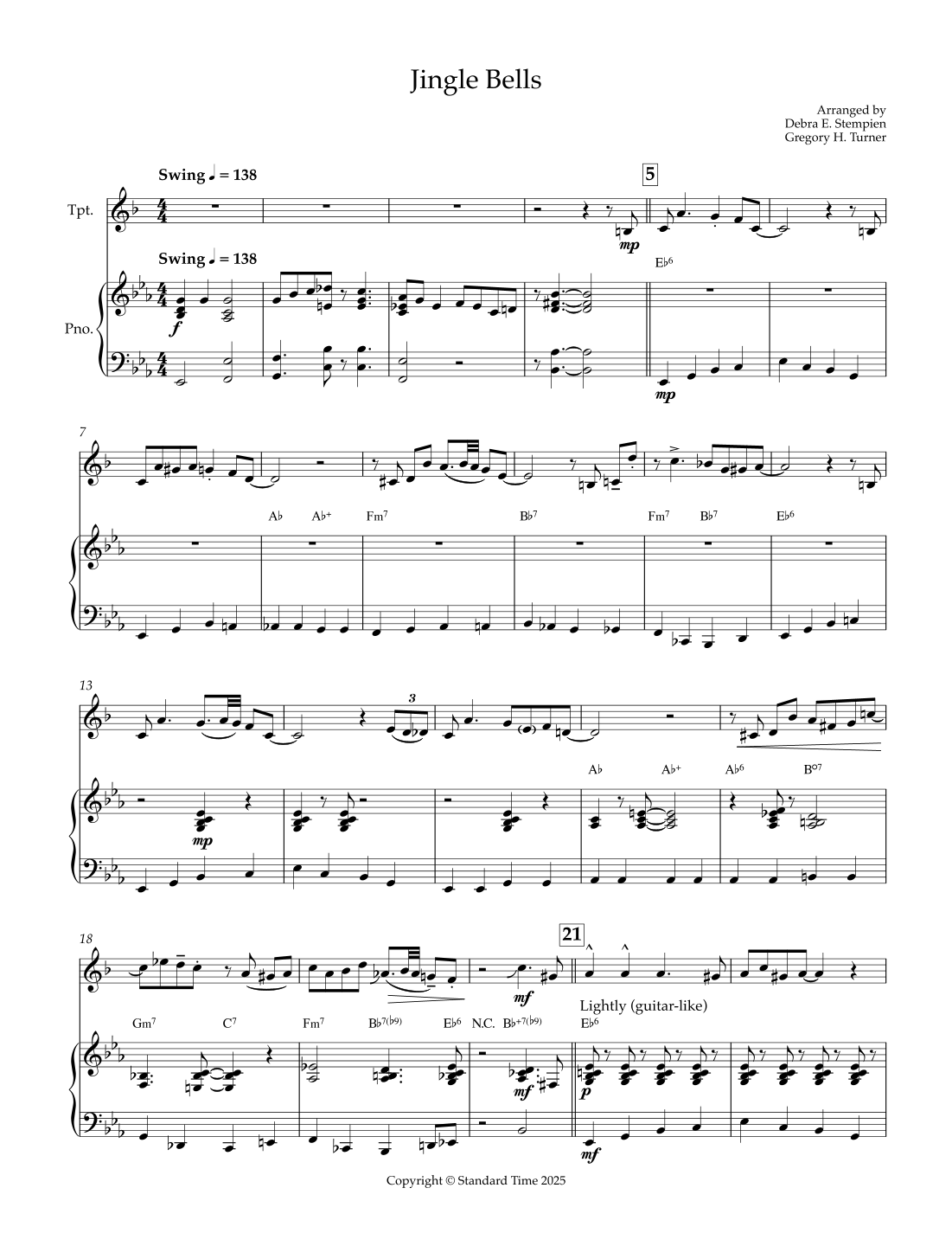 Jingle Bells for Trumpet Solo with Piano Accompaniment (Swing, Jazz ...