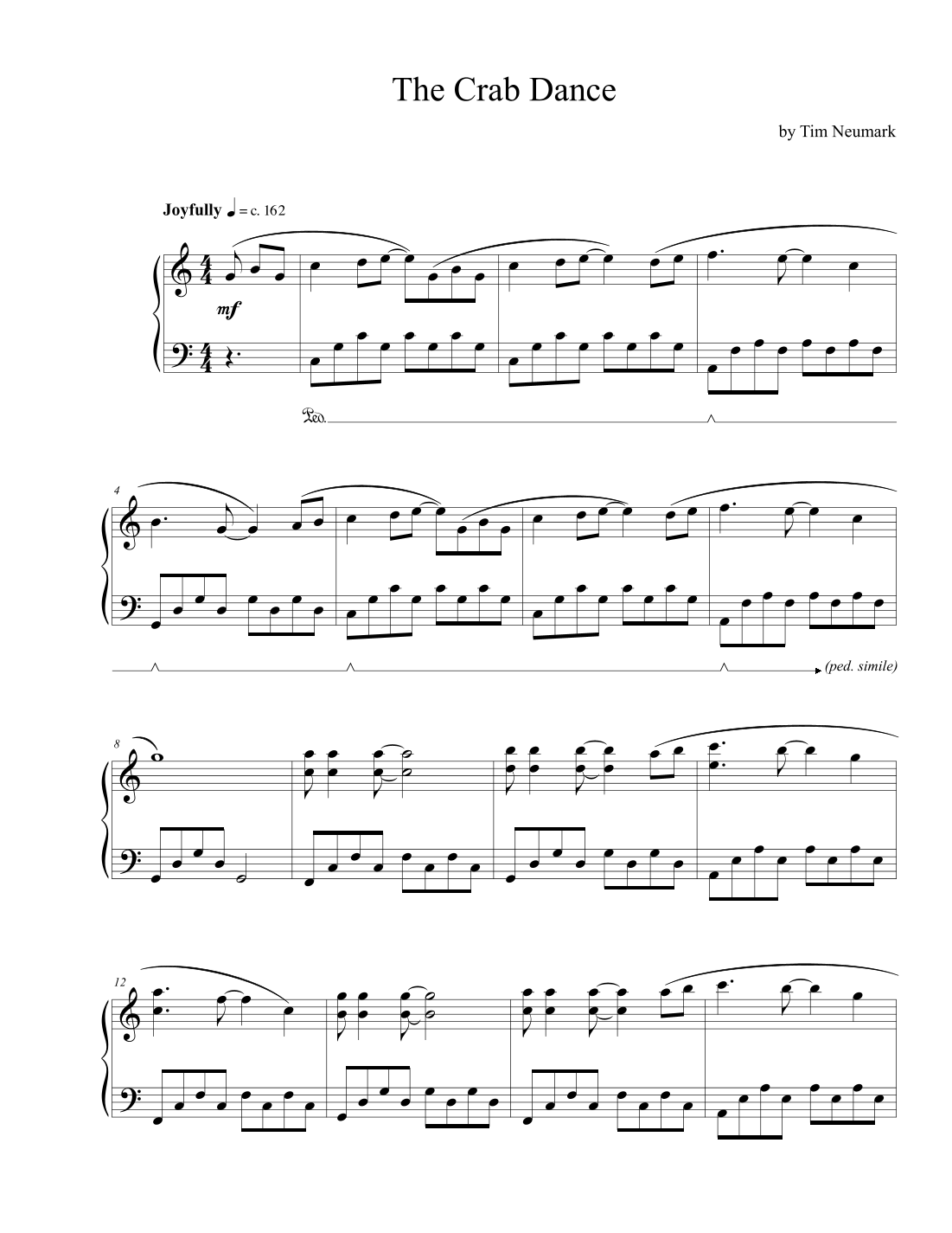 The Crab Dance by Tim Neumark Sheet Music for Piano Solo at Sheet Music ...
