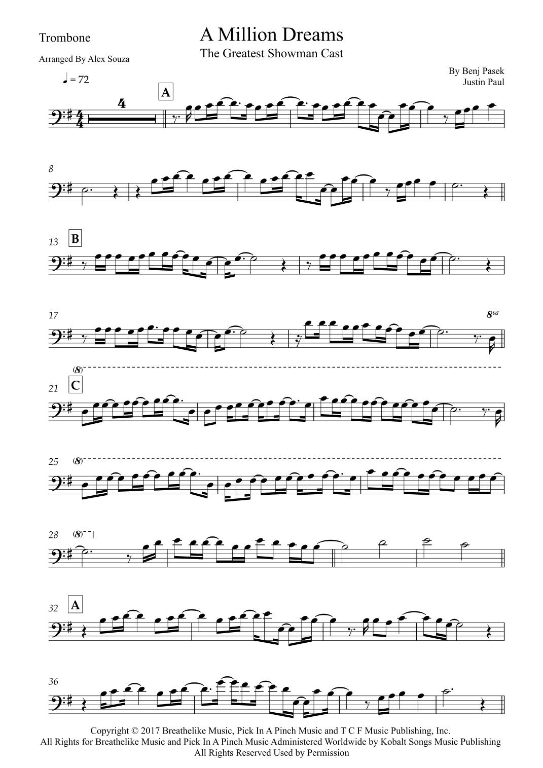 A Million Dreams (arr. Alex Souza) by Pink Sheet Music for Trombone ...