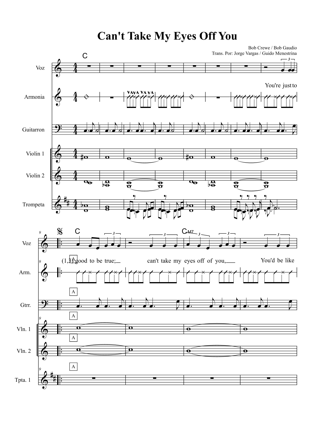 Can't take my eyes off of you - Score Only (arr. Guido Menestrina) by ...