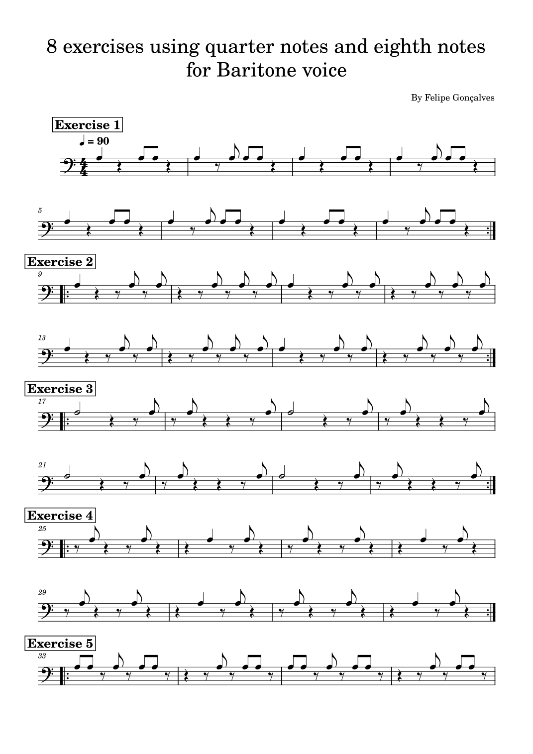 8 exercises using quarter notes and eighth notes for Baritone voice by ...