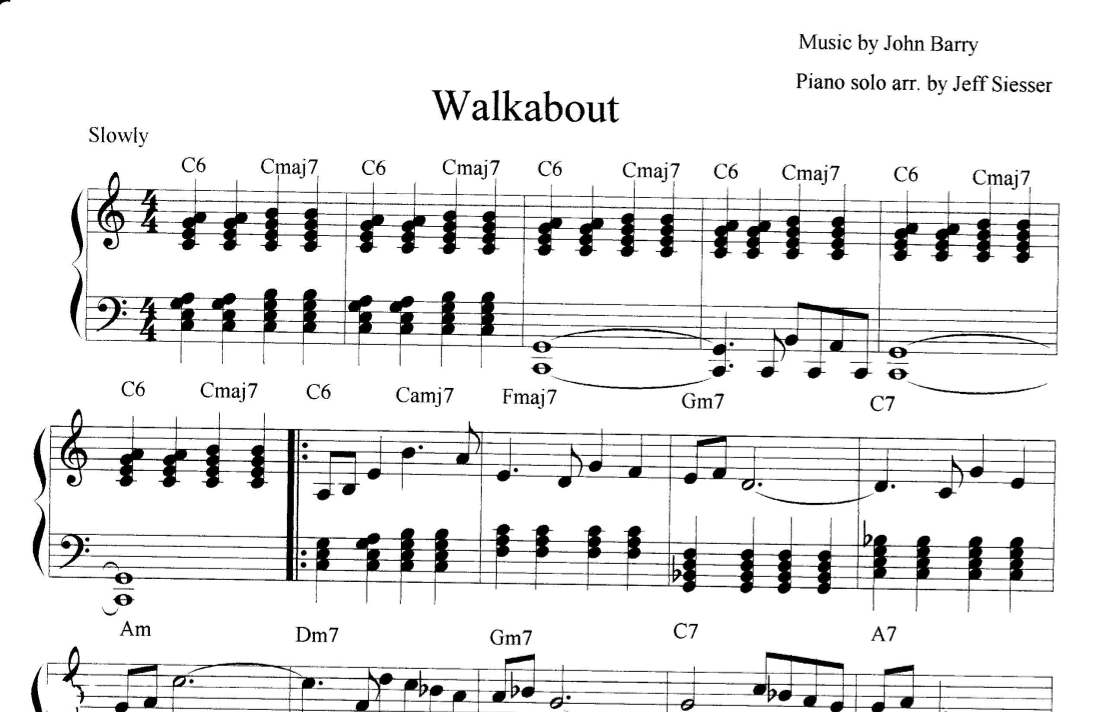 Walkabout (arr. jeff siesser) by John Barry Sheet Music for Piano Solo ...