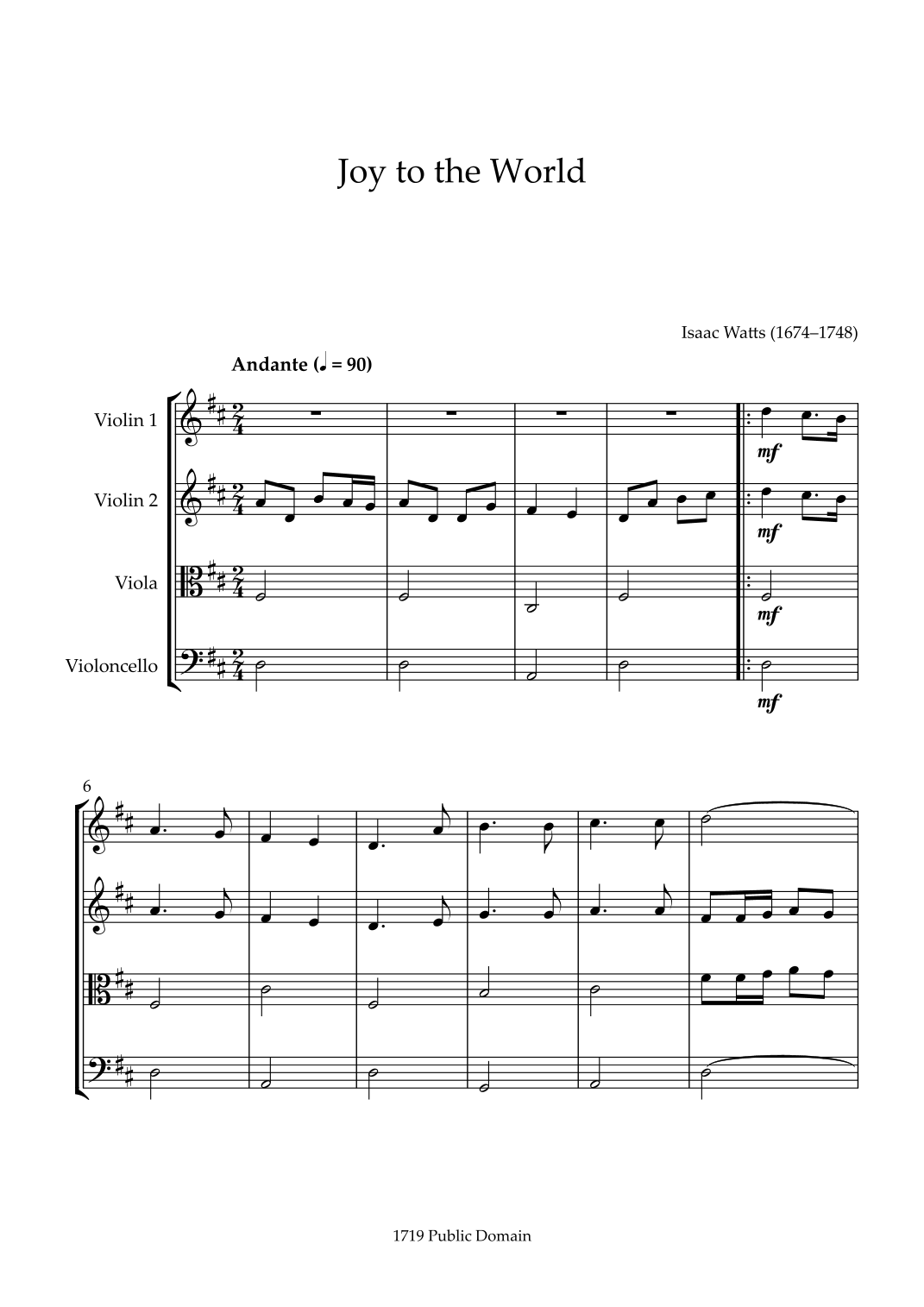 Joy to the World – String Quartet (D major) (arr. D. M. Scores) by ...