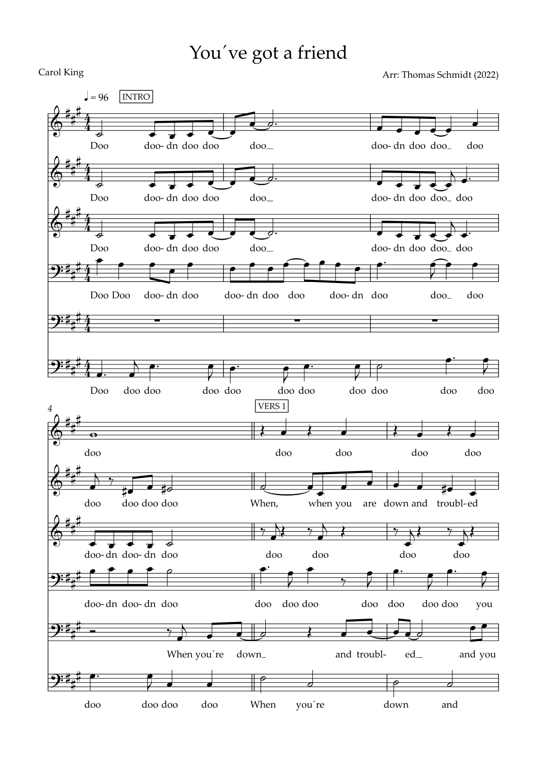 You´ve got a friend (arr. Thomas Schmidt) Sheet Music | Carol King | Choir