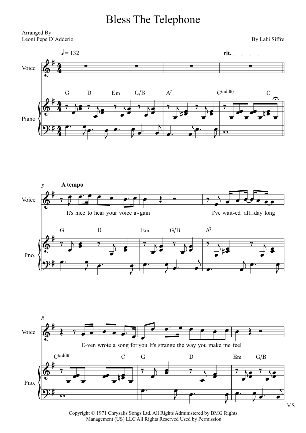 Bless The Telephone (arr. Leoni Pepe D`Adderio) par Labi Siffre ...