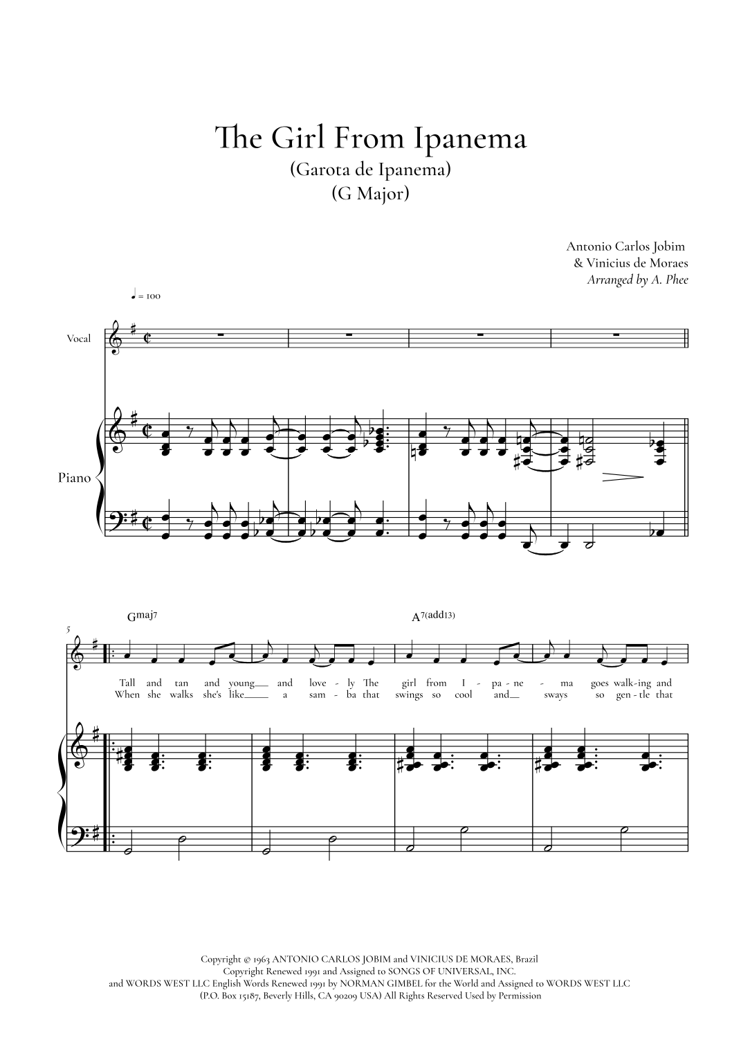 The Girl From Ipanema (Garôta De Ipanema) (arr. Phee) von Stan Getz ...