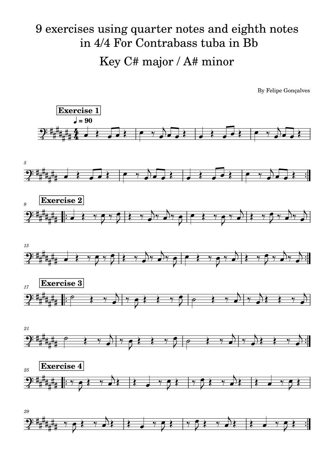 9 exercises using quarter notes and eighth notes in 4/4 For Contrabass ...