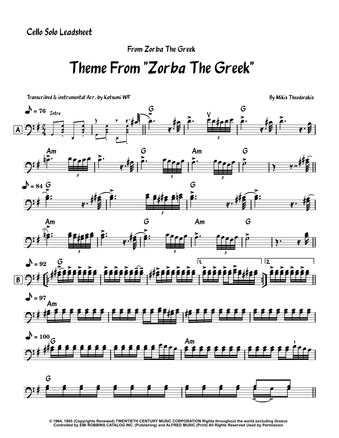 Theme From "Zorba The Greek" (arr. Katsumi WF) by Herb Alpert Sheet ...