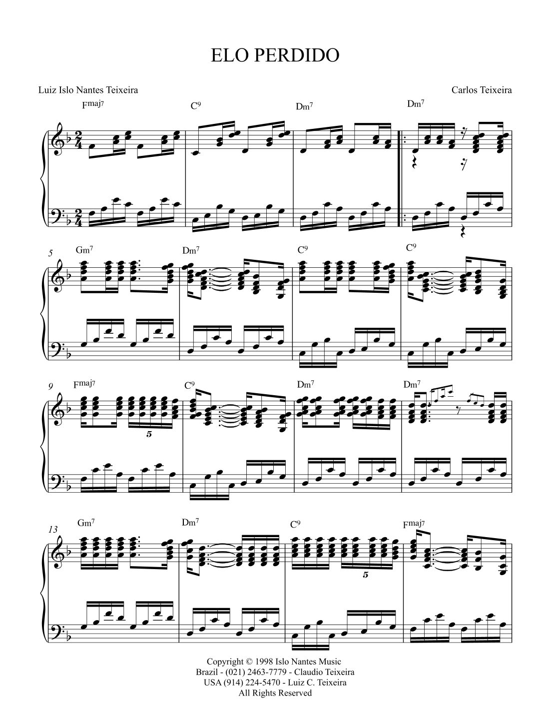 ELO PERIDO by Luiz C Teixeira Sheet Music for Piano Solo at Sheet Music ...