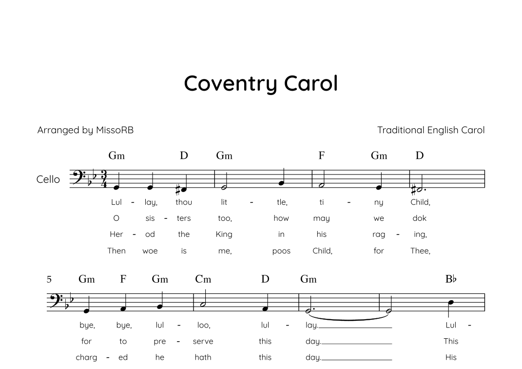 Coventry Carol - Alto Sax in Gm With Chords & Lyric - Easy (arr ...