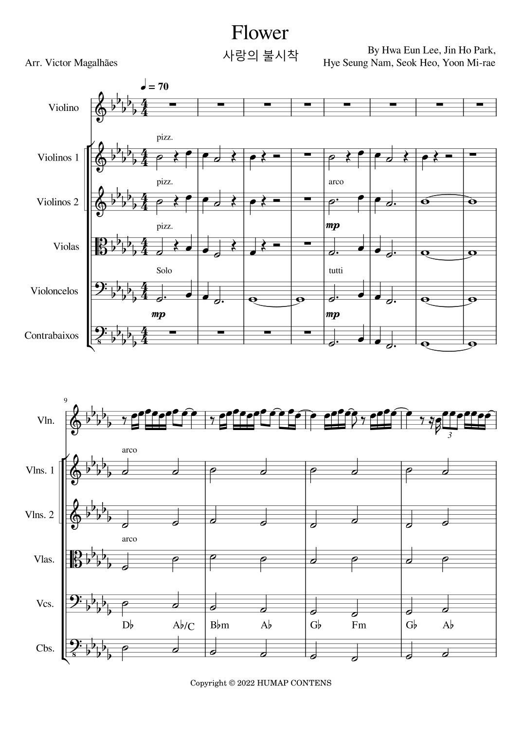 Flower (arr. Victor Magalhães) by Yoon Mi Rae Sheet Music for Orchestra ...