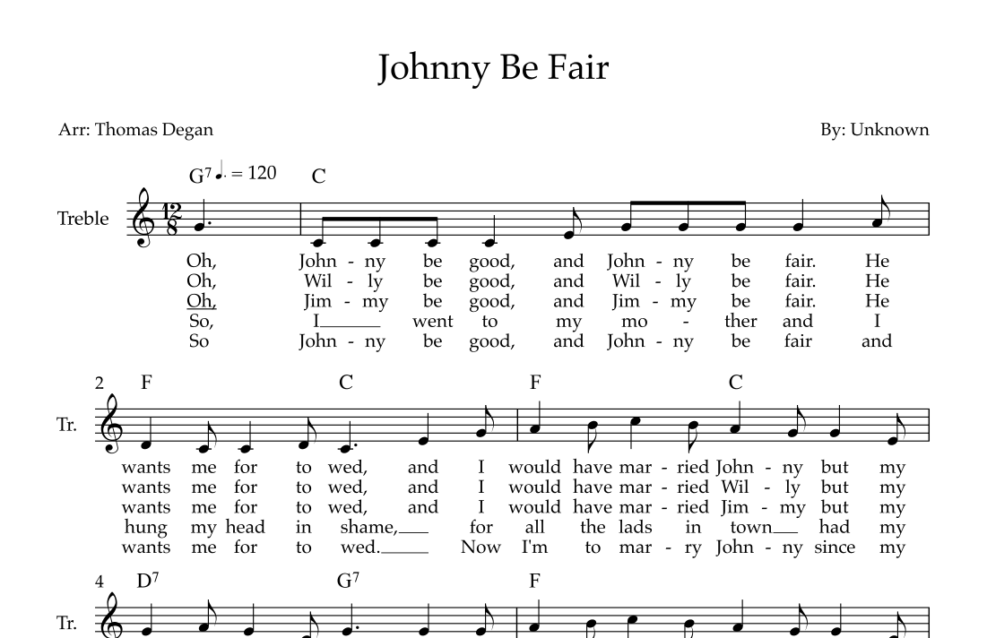 Johnny Be Fair (arr. Thomas Degan) by Ruth Notman Sheet Music for Lead ...