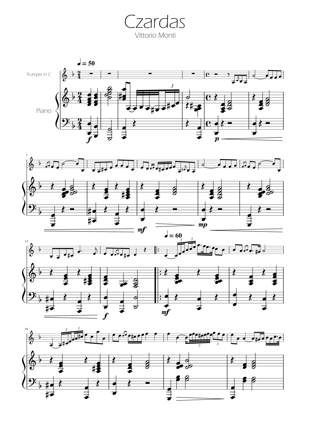 Czardas - Trumpet in C Solo w/Piano (arr. Ygor Nunes) by Vittorio Monti ...