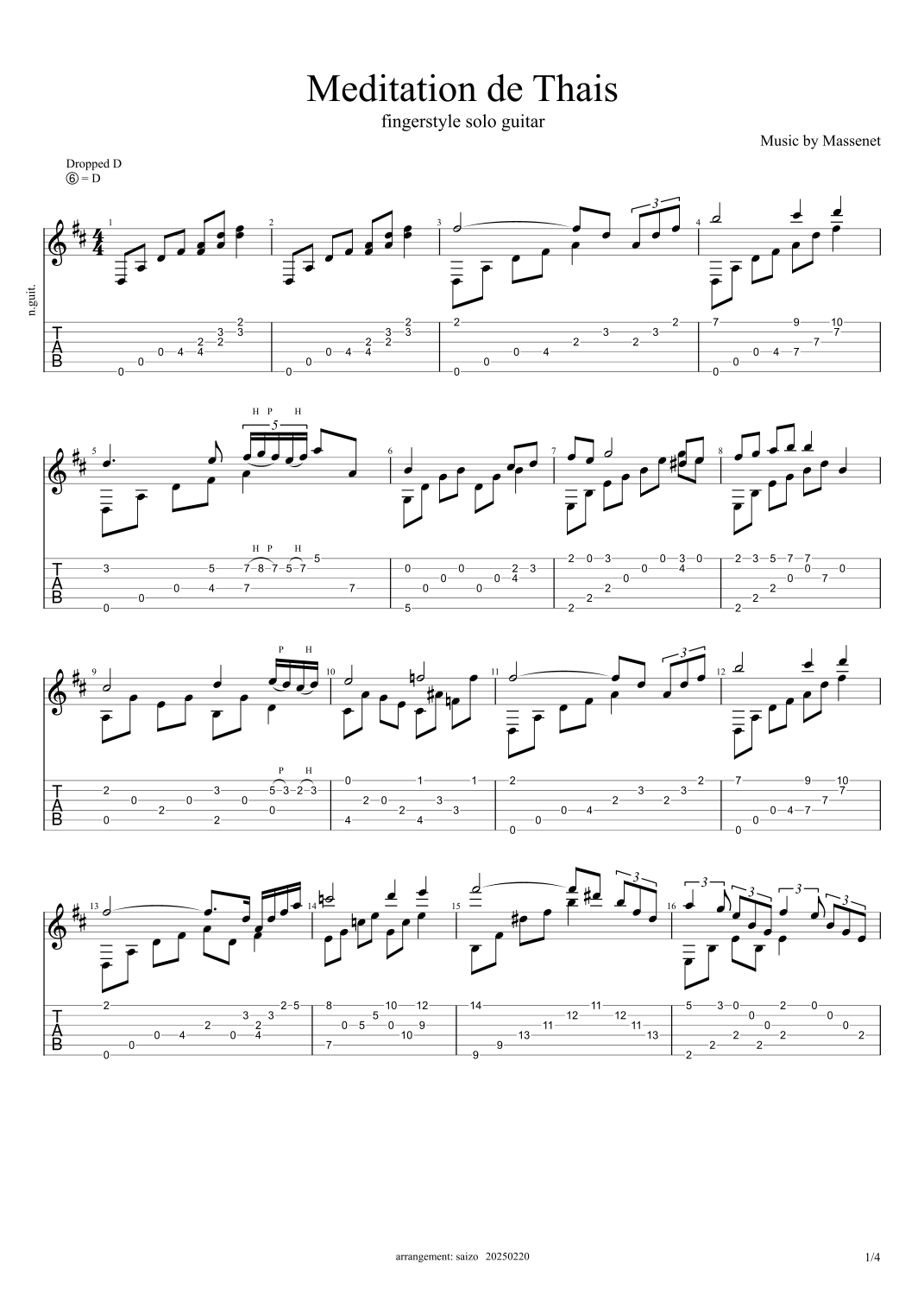 Meditation de Thais (arr. saizo) por Massenet Partituras para Guitarra ...