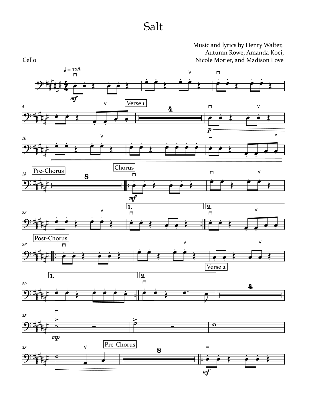 Salt (arr. David Lartey) by Ava Max Sheet Music for Cello Solo at Sheet ...