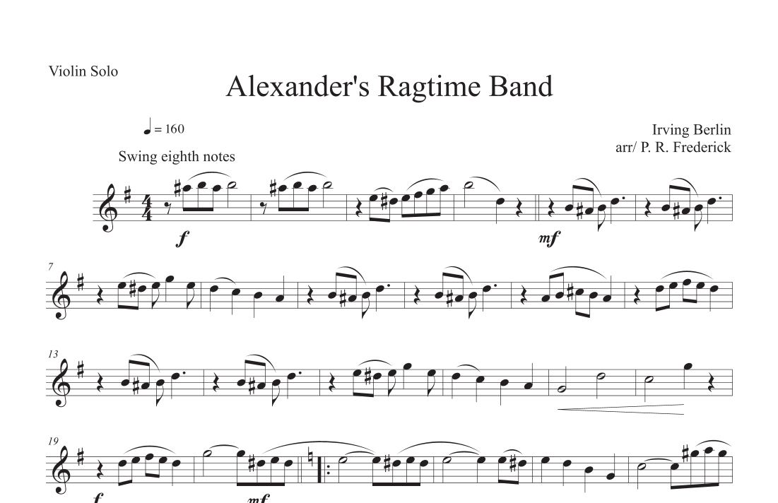 Alexander's Ragtime Band (arr. P. R. Frederick) by Berlin Sheet Music ...