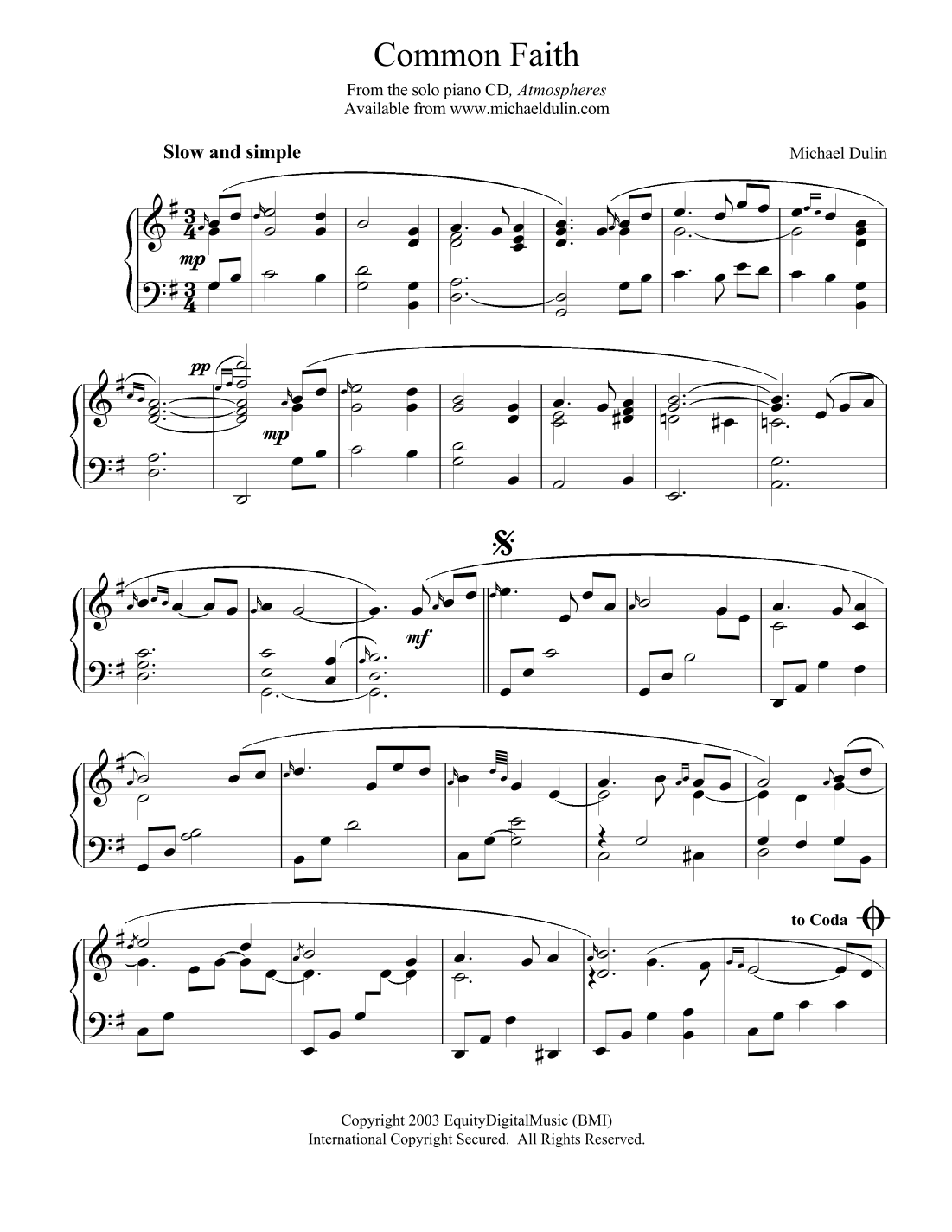 Common Faith by Michael Dulin Sheet Music for Piano Solo at Sheet Music ...