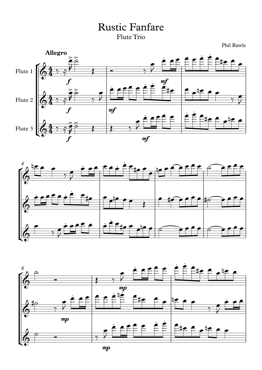 Rustic Fanfare - Flute Trio by Phil Rawle Sheet Music for Woodwind ...
