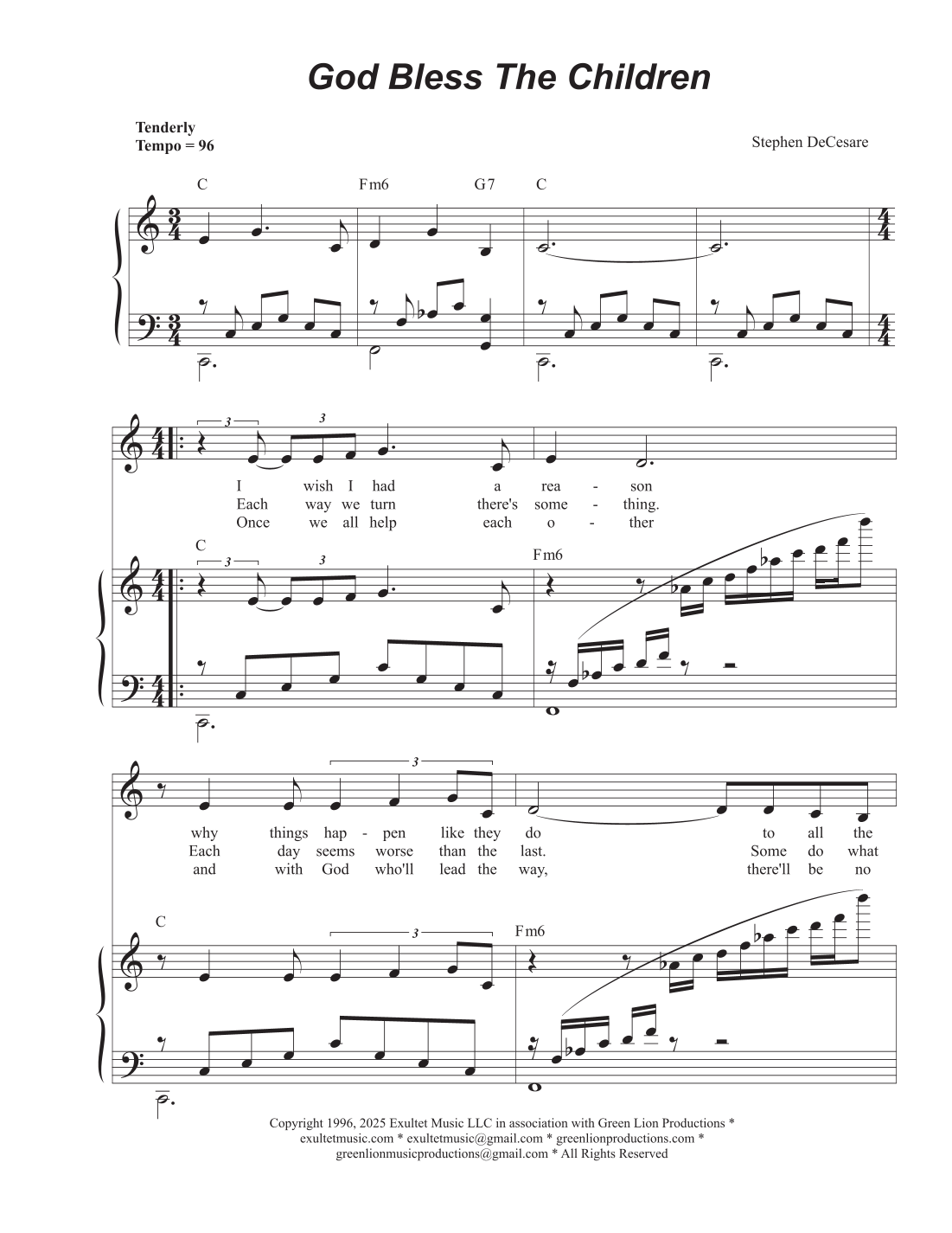 God Bless The Children (Vocal solo) by Stephen DeCesare Sheet Music for Piano & Vocal at Sheet ...