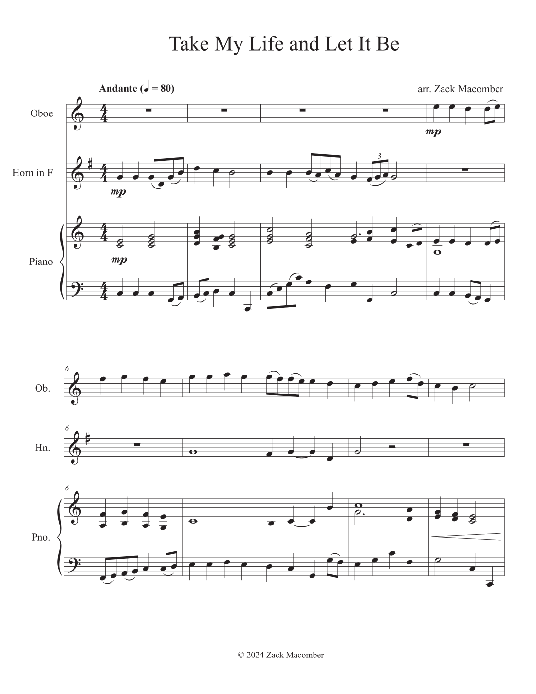 Take My Life and Let It Be (arr. Zack Macomber) by Hendon Sheet Music ...