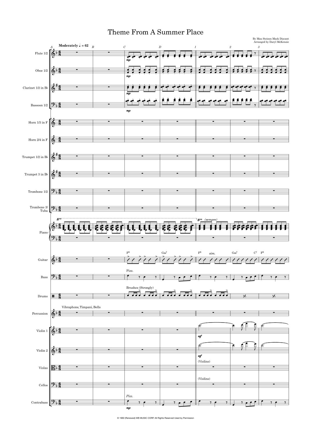 (Theme From) A Summer Place (arr. Daryl McKenzie) by Max Steiner Sheet ...