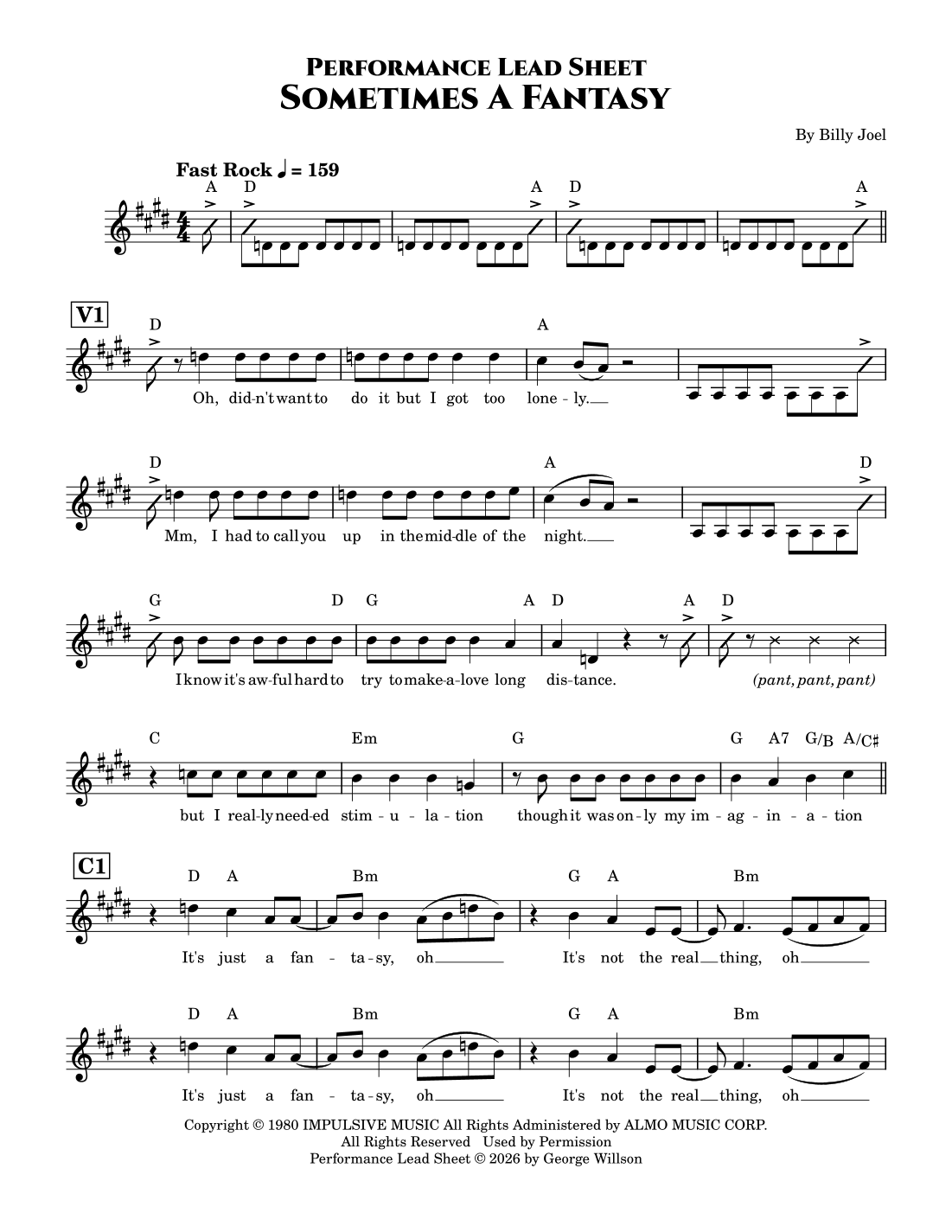 Sometimes A Fantasy (arr. George Willson) by Billy Joel Sheet Music for ...