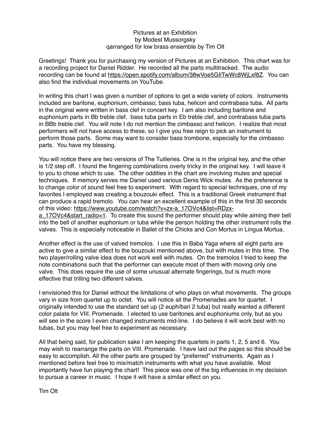 Pictures at an Exhibition (arr. Tim Olt) by Daniel Ridder Sheet Music ...