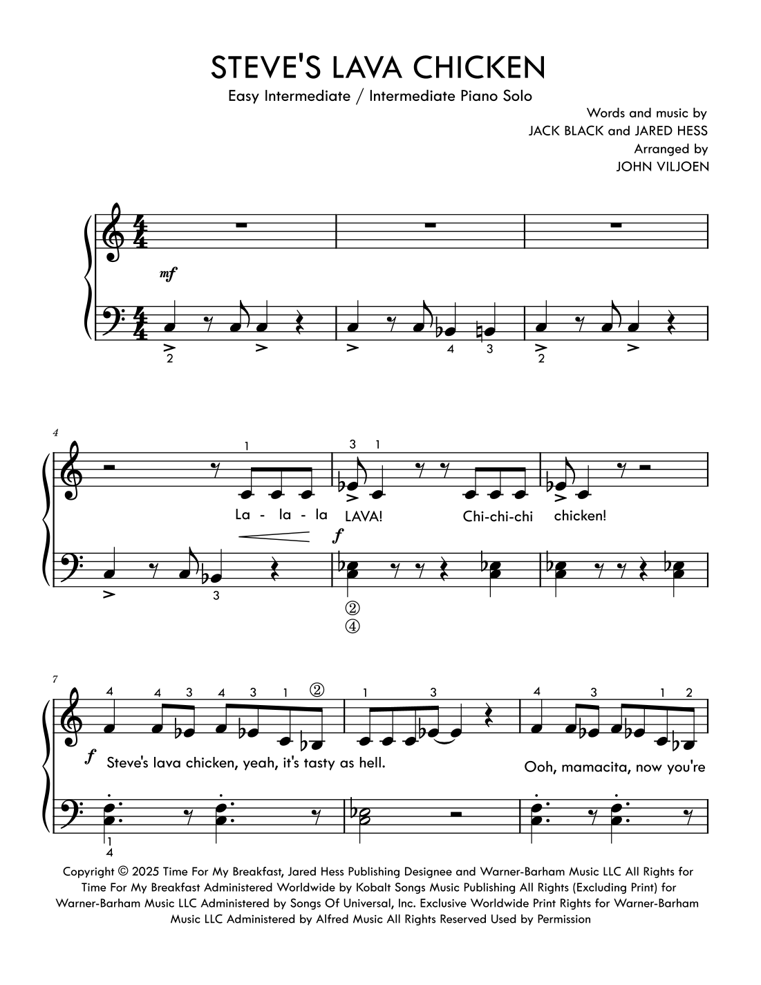 Steve's Lava Chicken (arr. John Viljoen) by Jack Black Sheet Music for ...