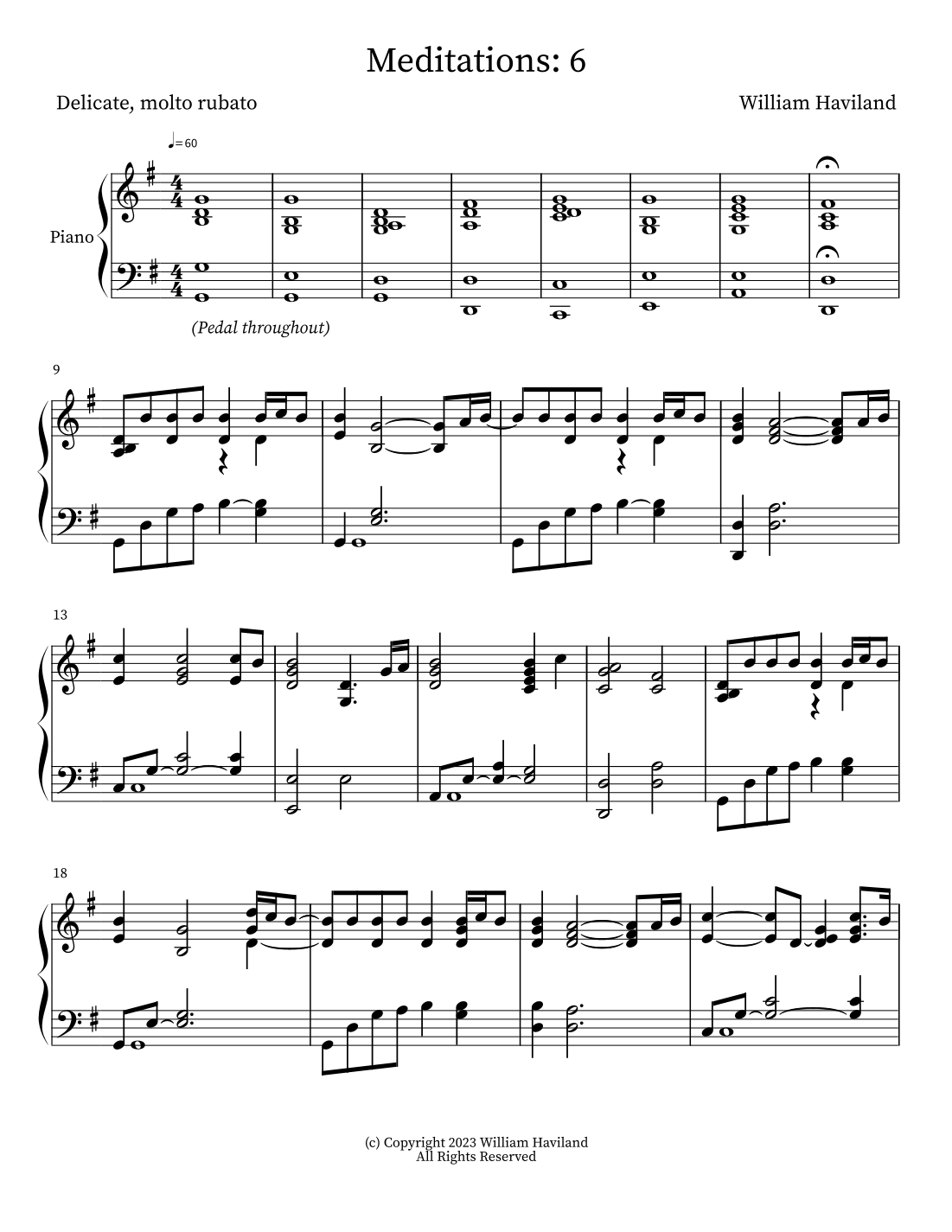Meditations: 6 Sheet Music | William Haviland | Piano Solo