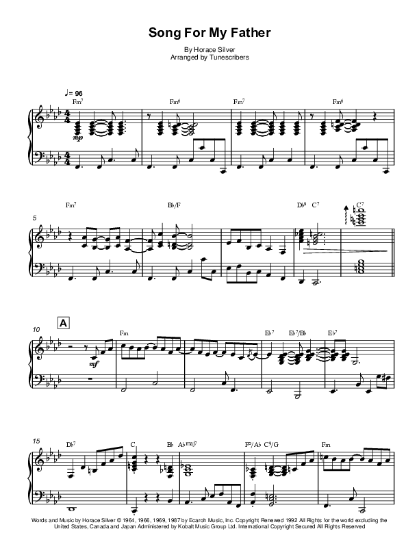 Song For My Father (arr. Tunescribers) by Horace Silver Sheet Music for ...