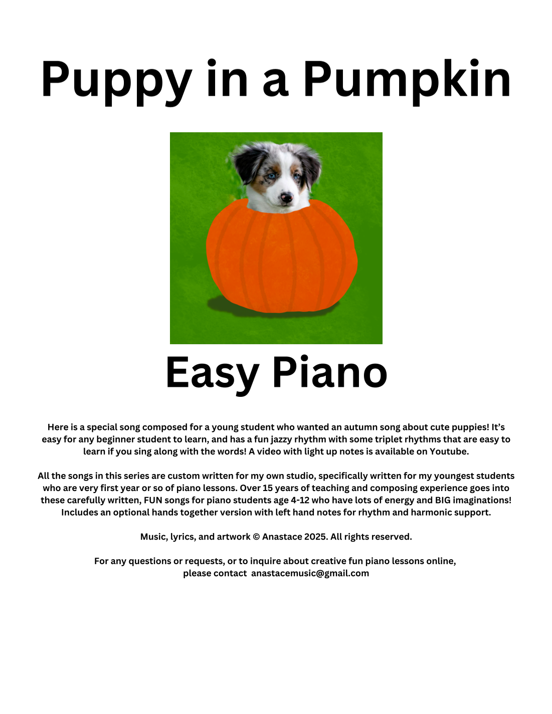 Puppy in a Pumpkin - Cute Easy Piano Song for Halloween (Studio License ...