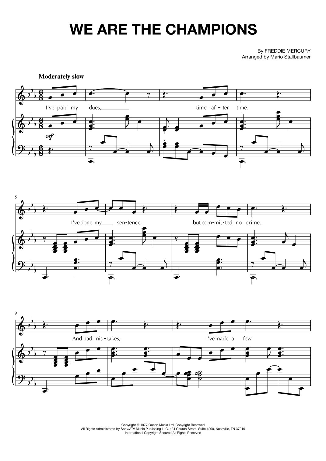 We Are The Champions (arr. Mario Stallbaumer) by Queen Sheet Music for ...