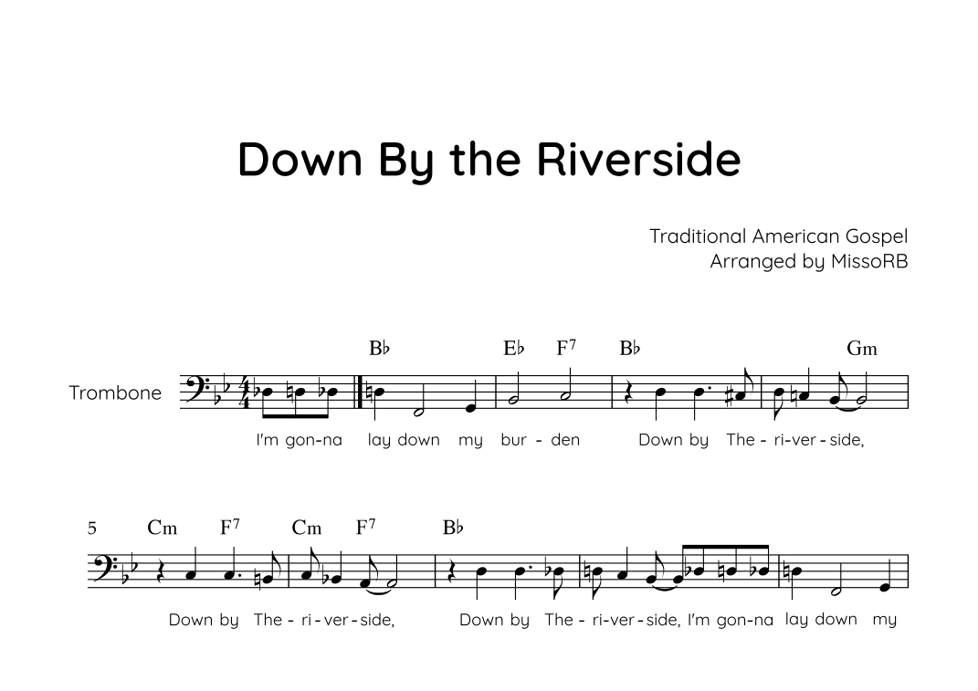 Down By the Riverside - Trombone in Bb With Chords & Lyric (arr ...