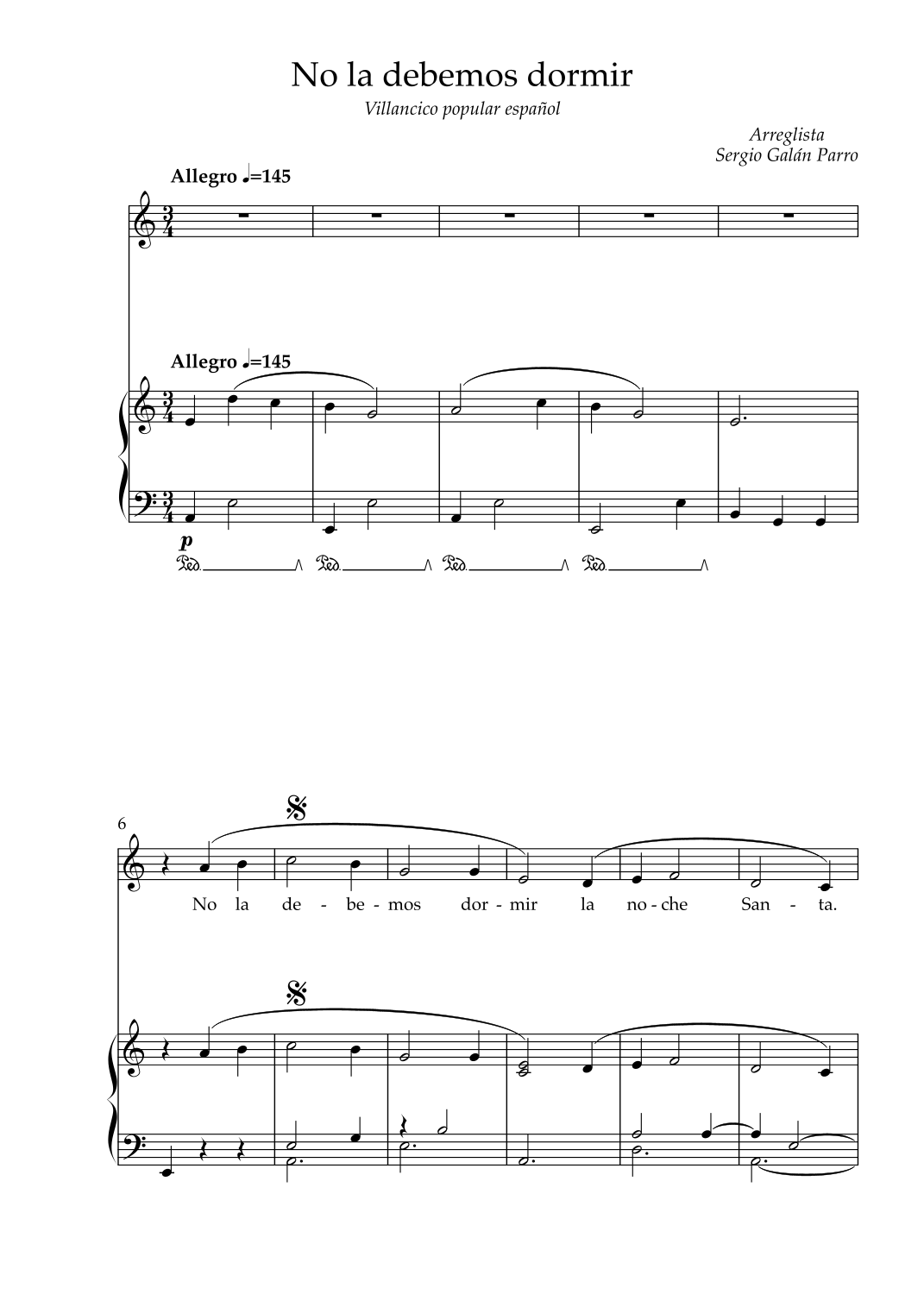 No la debemos dormir (arr. Sergio Galán Parro) by Populr Sheet Music ...