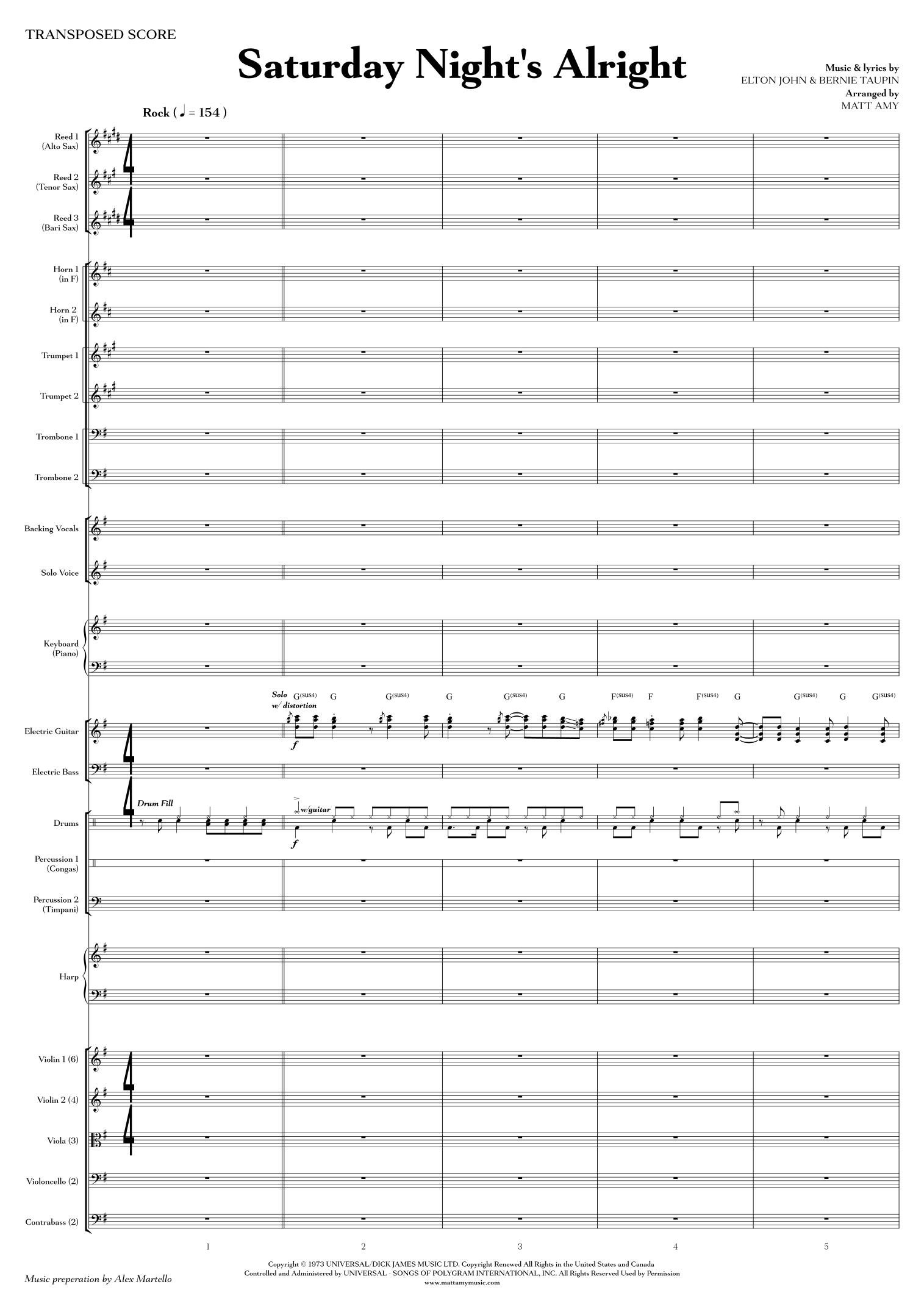 Saturday Night's Alright (For Fighting) (arr. Matt Amy) par Elton John Partitions pour Orchestre ...