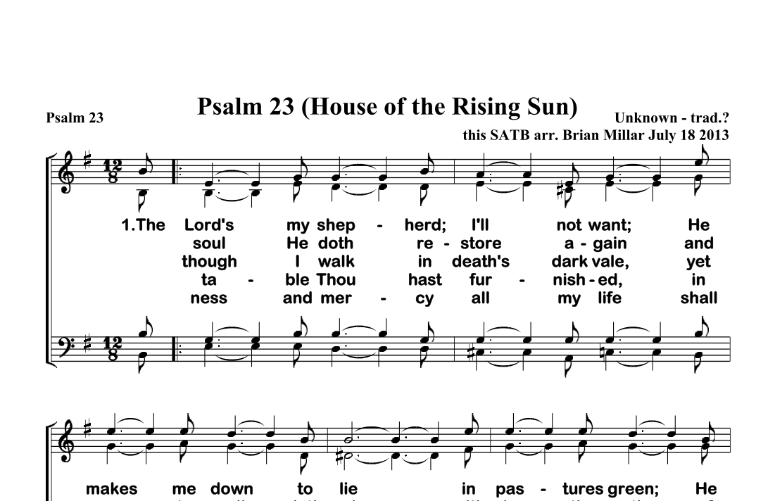 Psalm 23 (House of the rising sun) (arr. Brian Millar) by Brian Millar ...